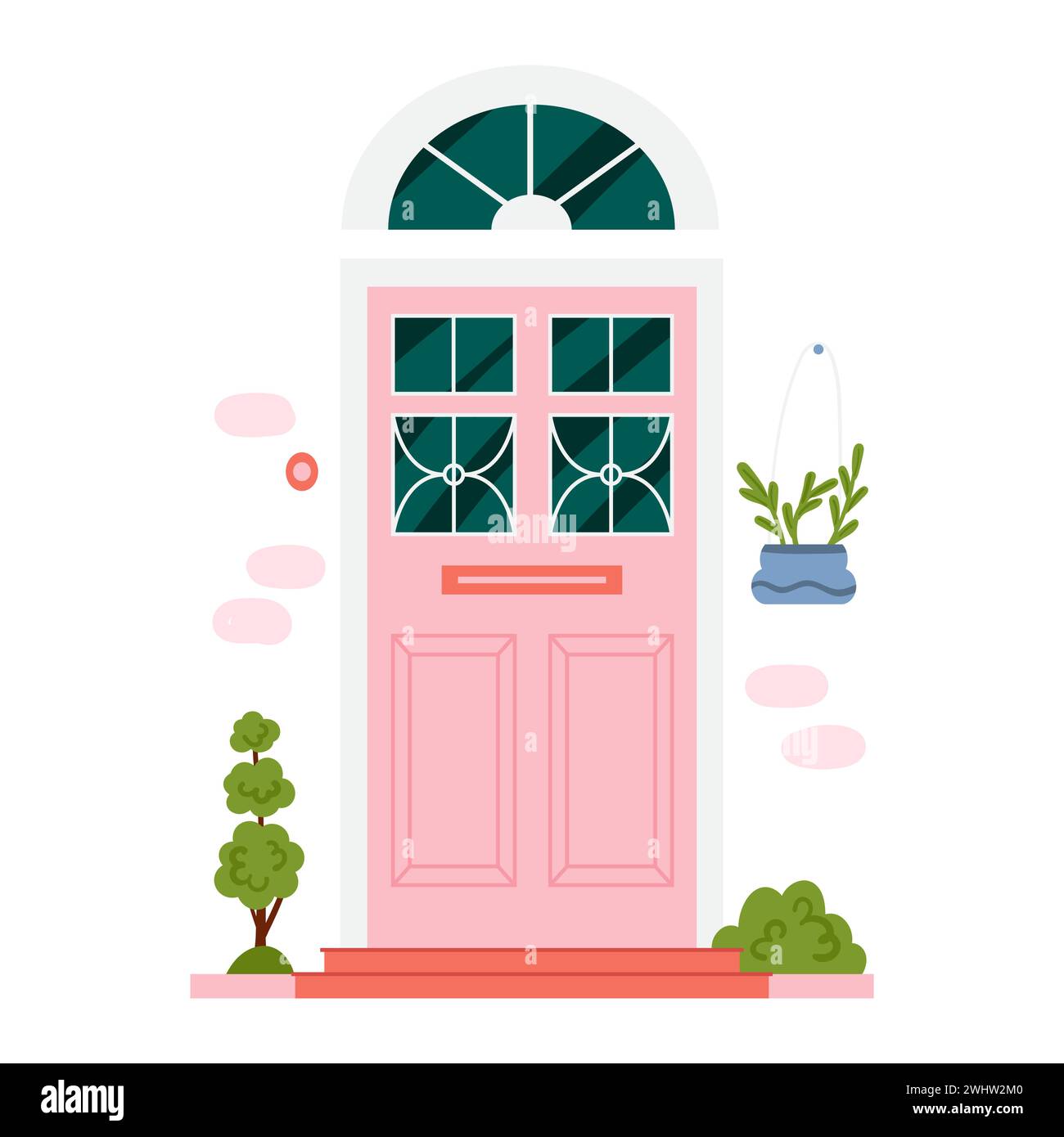 Retro vintage pink door for home apartment isolated vector illustration ...