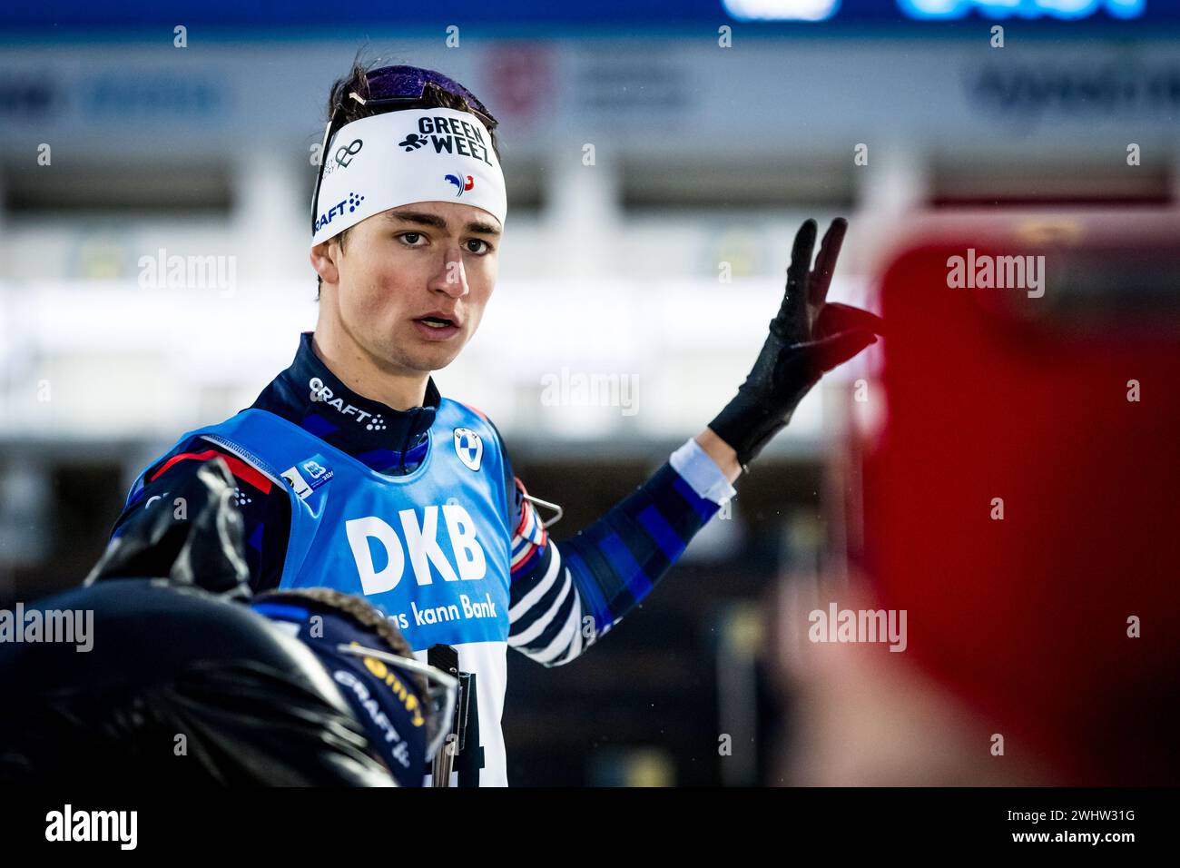 Eric Perrot of France competes in the men's 12, 5 km pursuit during the ...