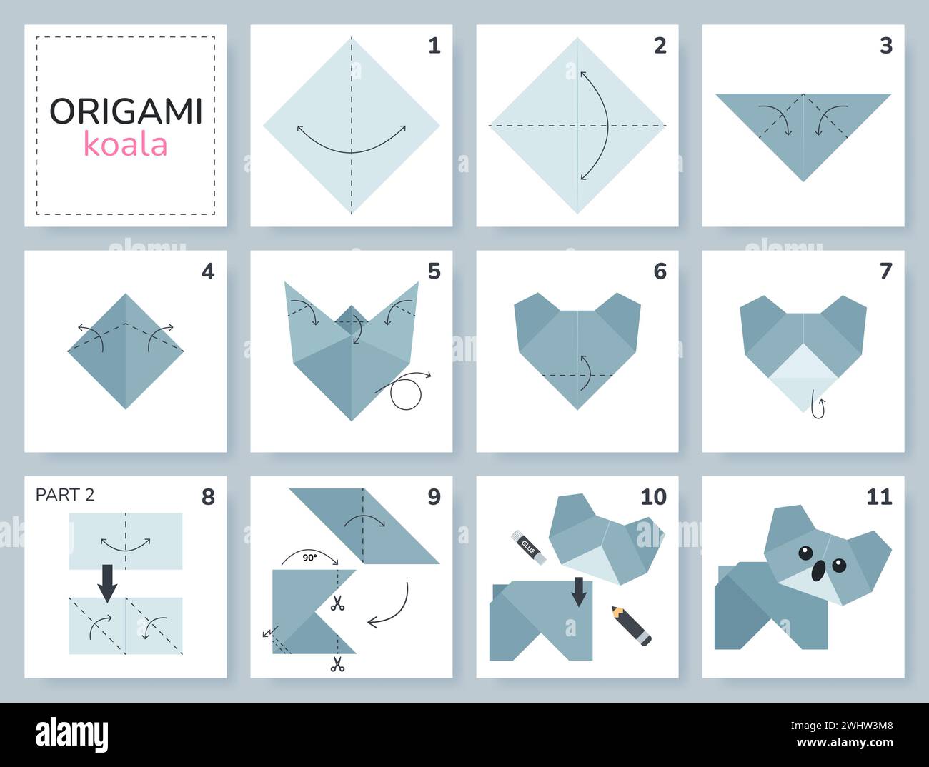 Origami tutorial for kids. Origami cute koala Stock Vector Image & Art ...