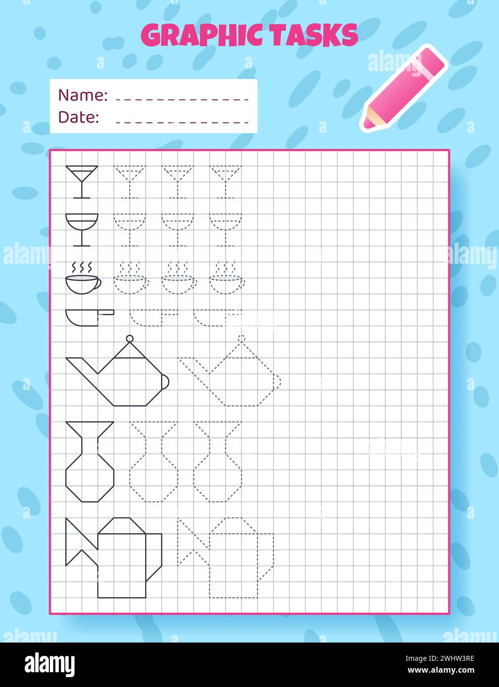 Graphic tasks by cells. Educational game for kids Stock Vector Image ...