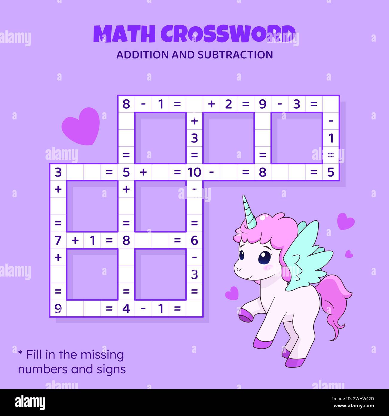 Math Crossword puzzle. Addition and subtraction Stock Vector Image ...