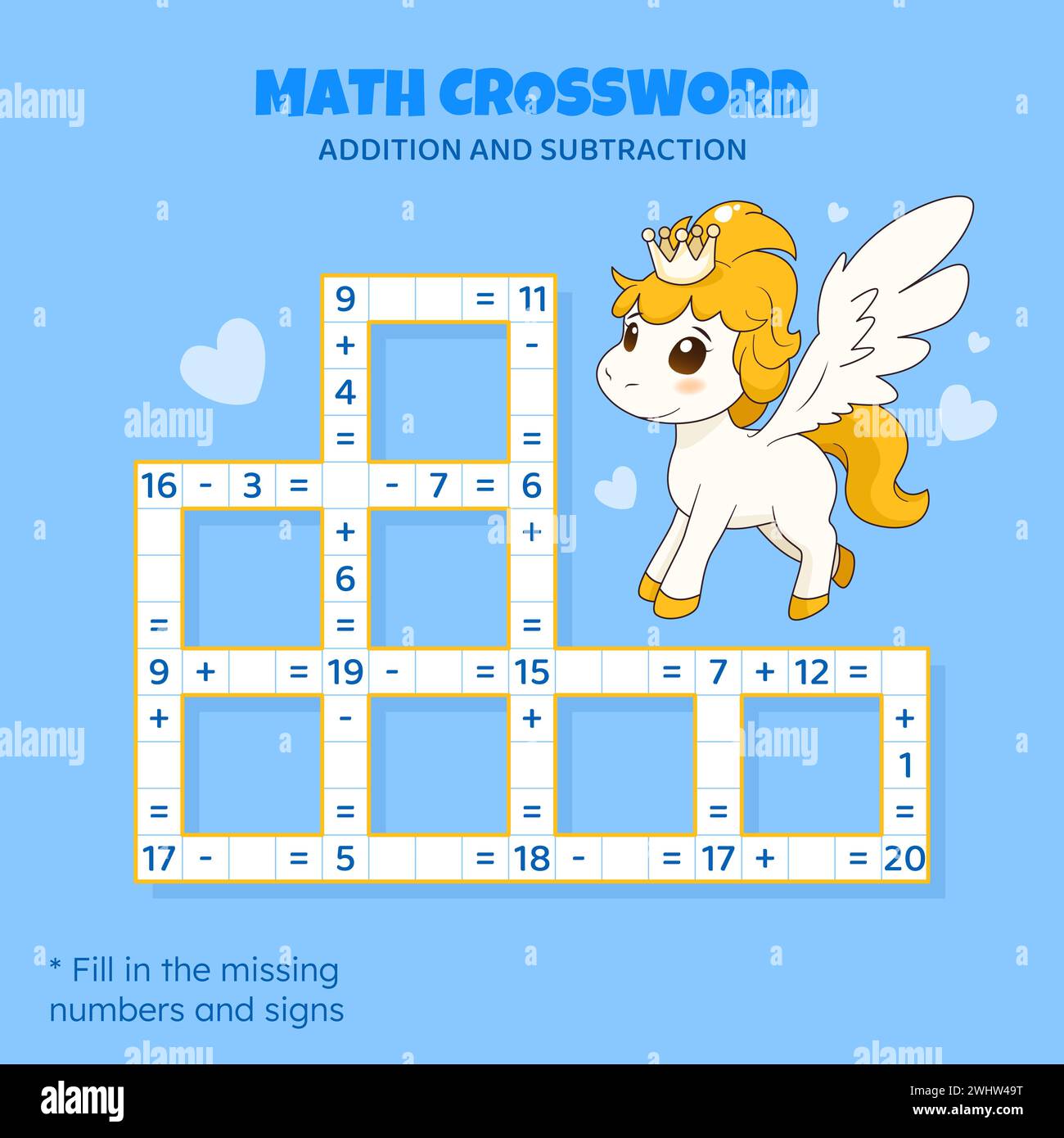 Math Crossword puzzle. Addition and subtraction Stock Vector Image ...