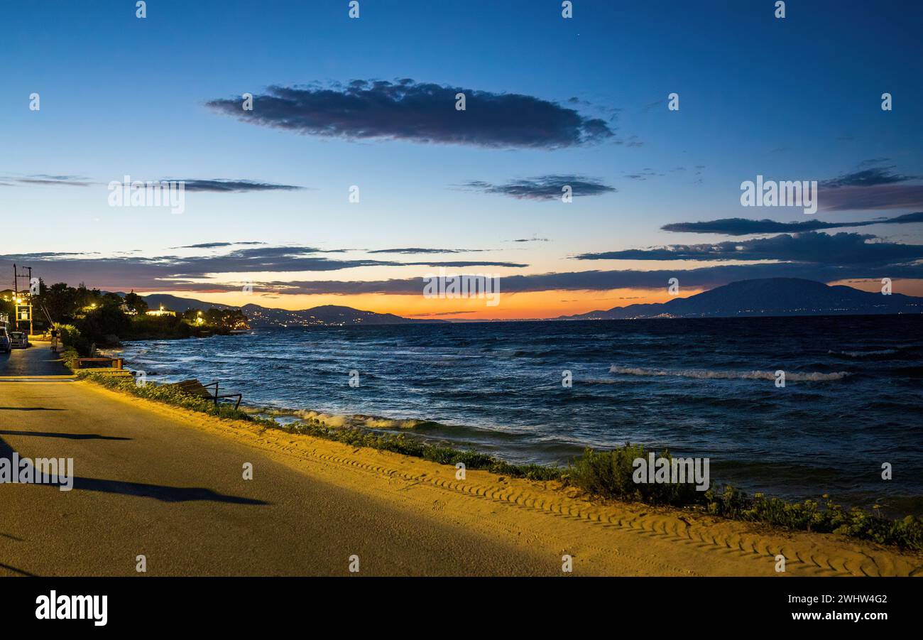 Long exposure shot of a coastal view showing road against Mediterranean ...