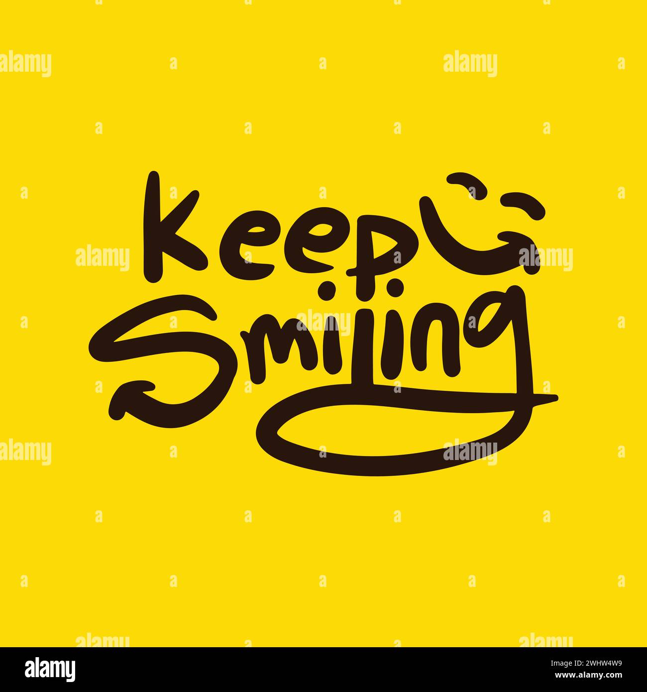 Keep Smiling hand drawn typography with a smile face sign on yellow ...