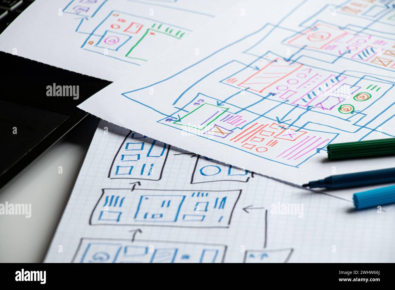 Development and sketches on paper of a custom mobile application on the ...