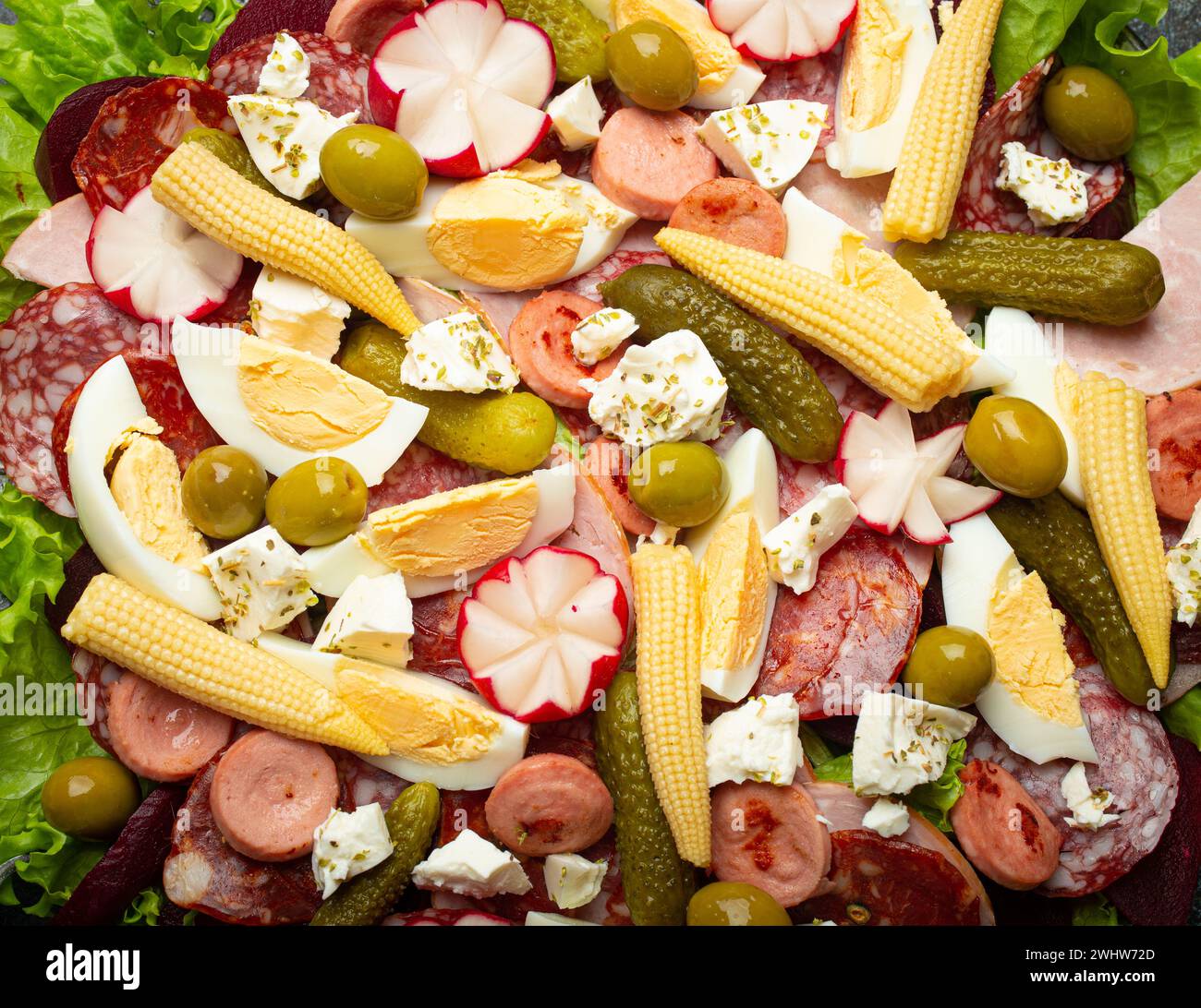 Close up of Fiambre, salad of Guatemala, Mexico and Latin America top ...
