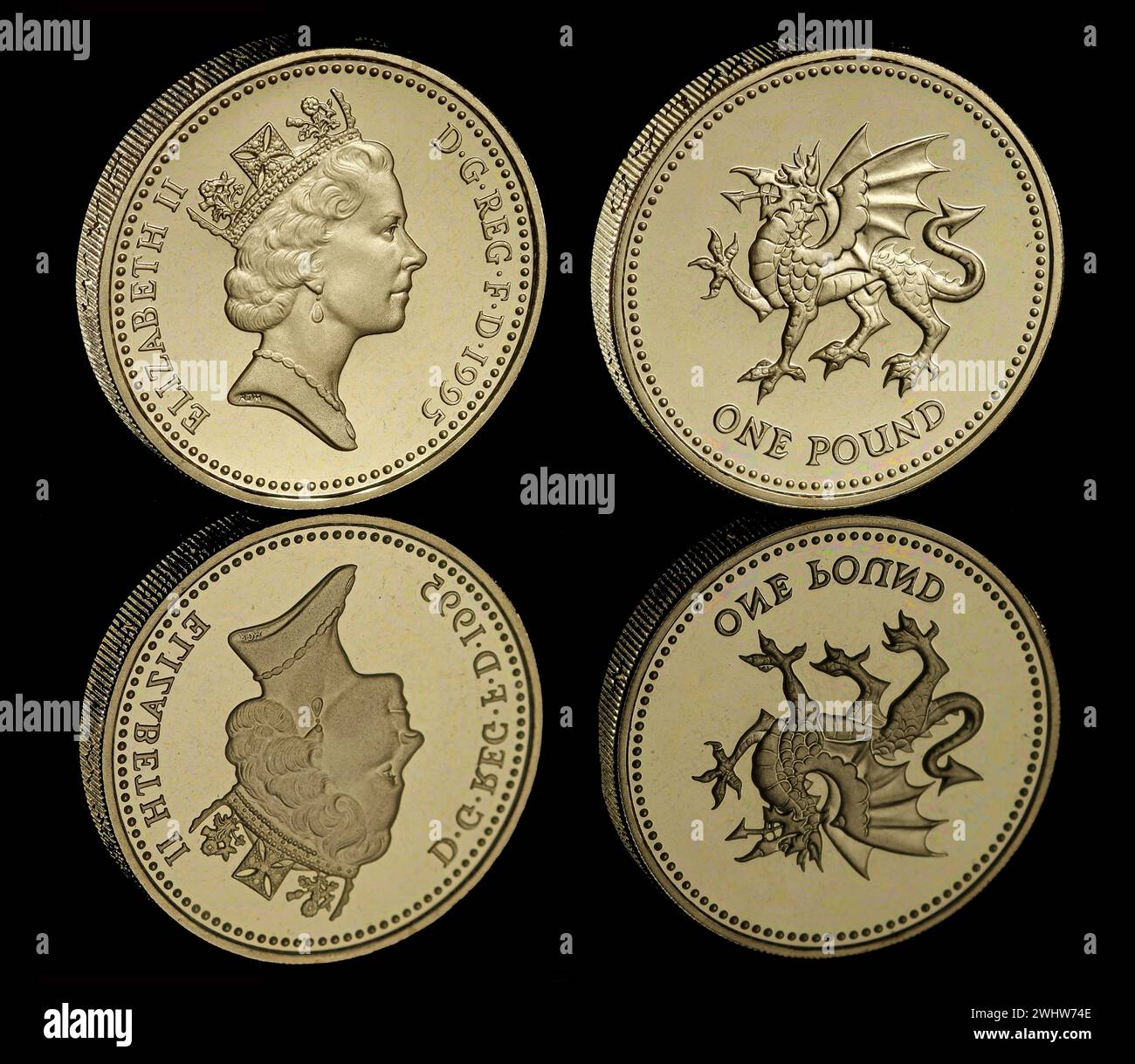 1995 Proof £1 coin featuring a Passant Dragon to represent Wales in the ...