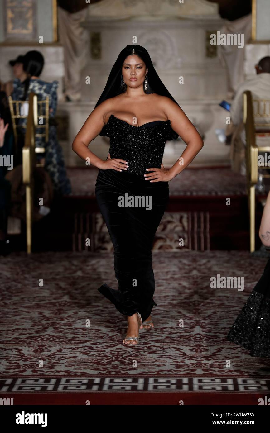 New York, USA. 08th Feb, 2024. Model Jocelyn Corona walks on the runway ...