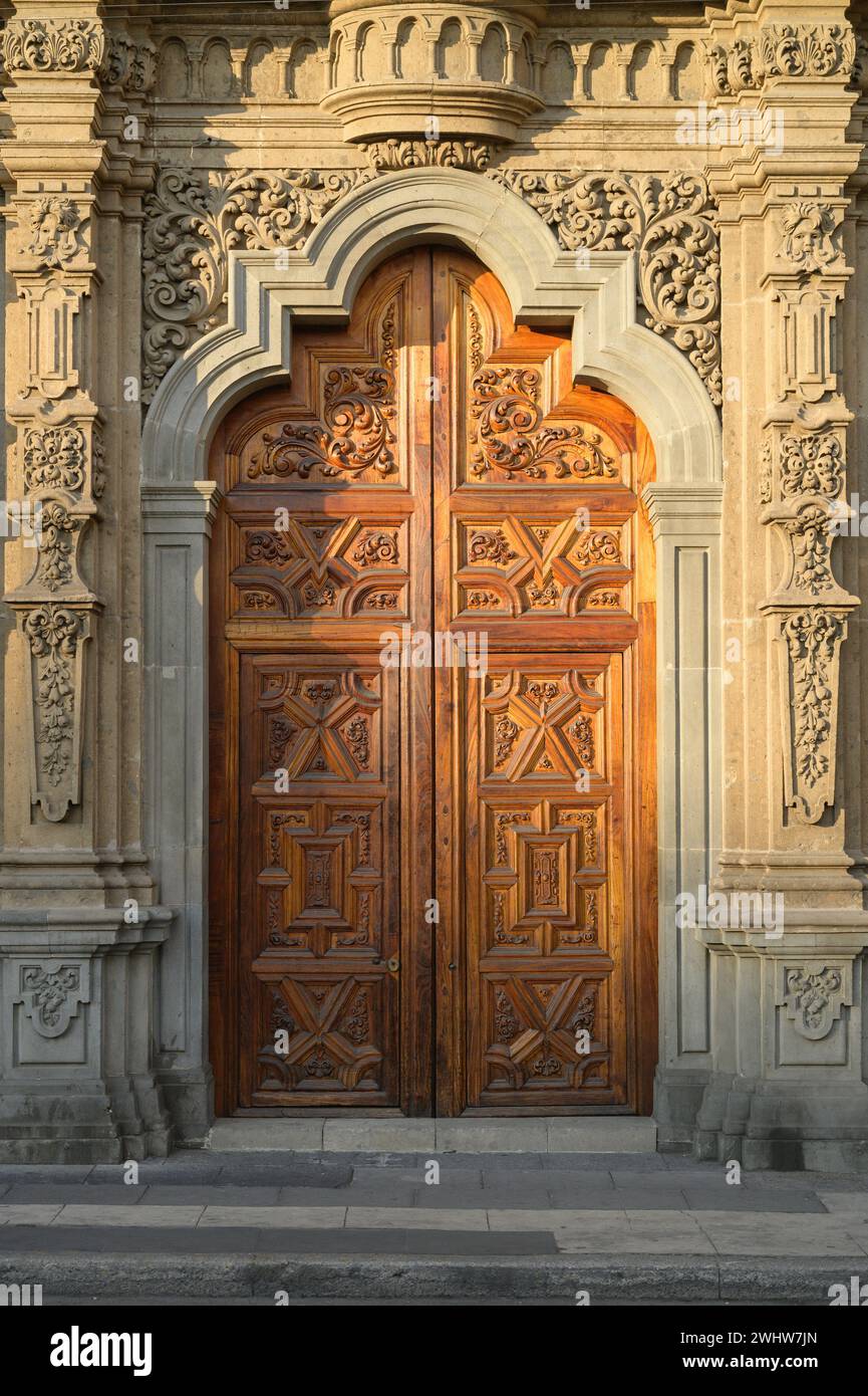 Ornate Spanish baroque doorway in the historic centre of Mexico City ...