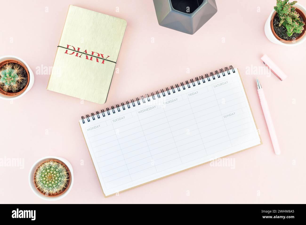 Top view of office workspace desk Stock Photo - Alamy