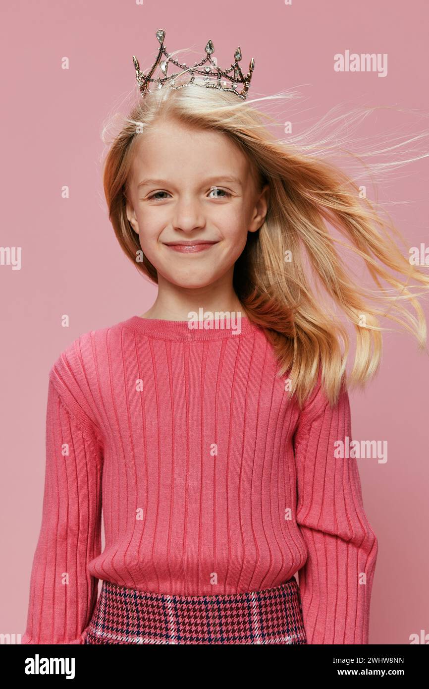 Joyful Princess Girl Wearing a Pink Crown Celebrating her Birthday ...