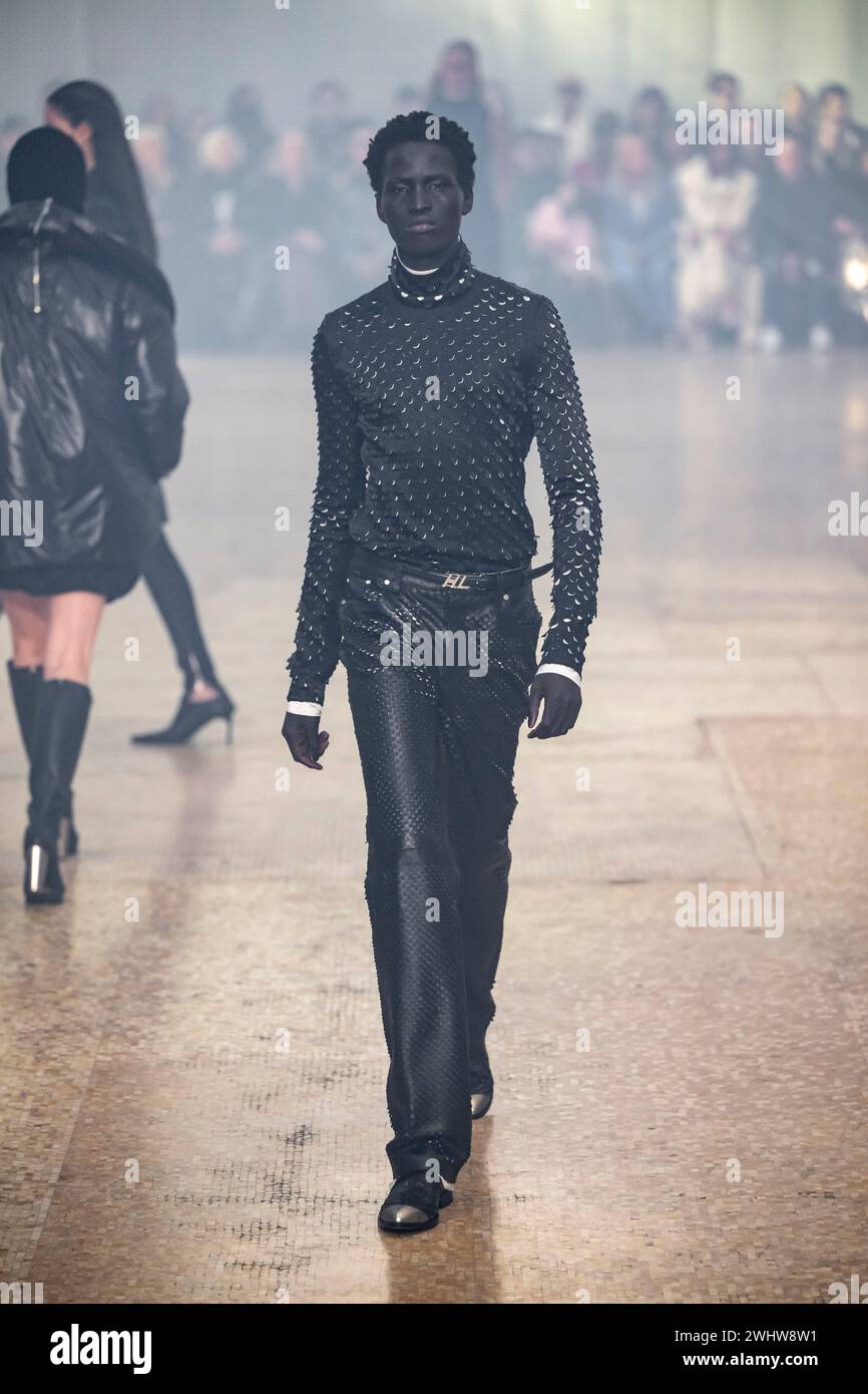 New York, USA. 09th Feb, 2024. Model Mamuor Majeng walks on the runway ...