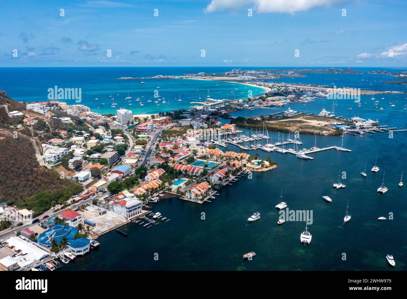An aerial view of Simpson Bay in St Maarten Stock Photo - Alamy