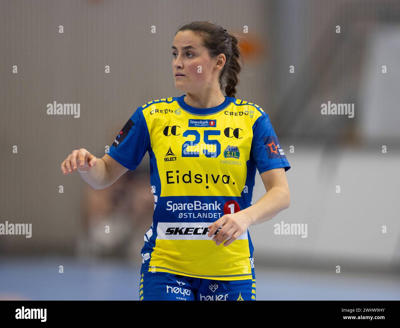 Hamar, Norway, February 11th 2024: Anniken Obaidli (25 Storhamar) are ...