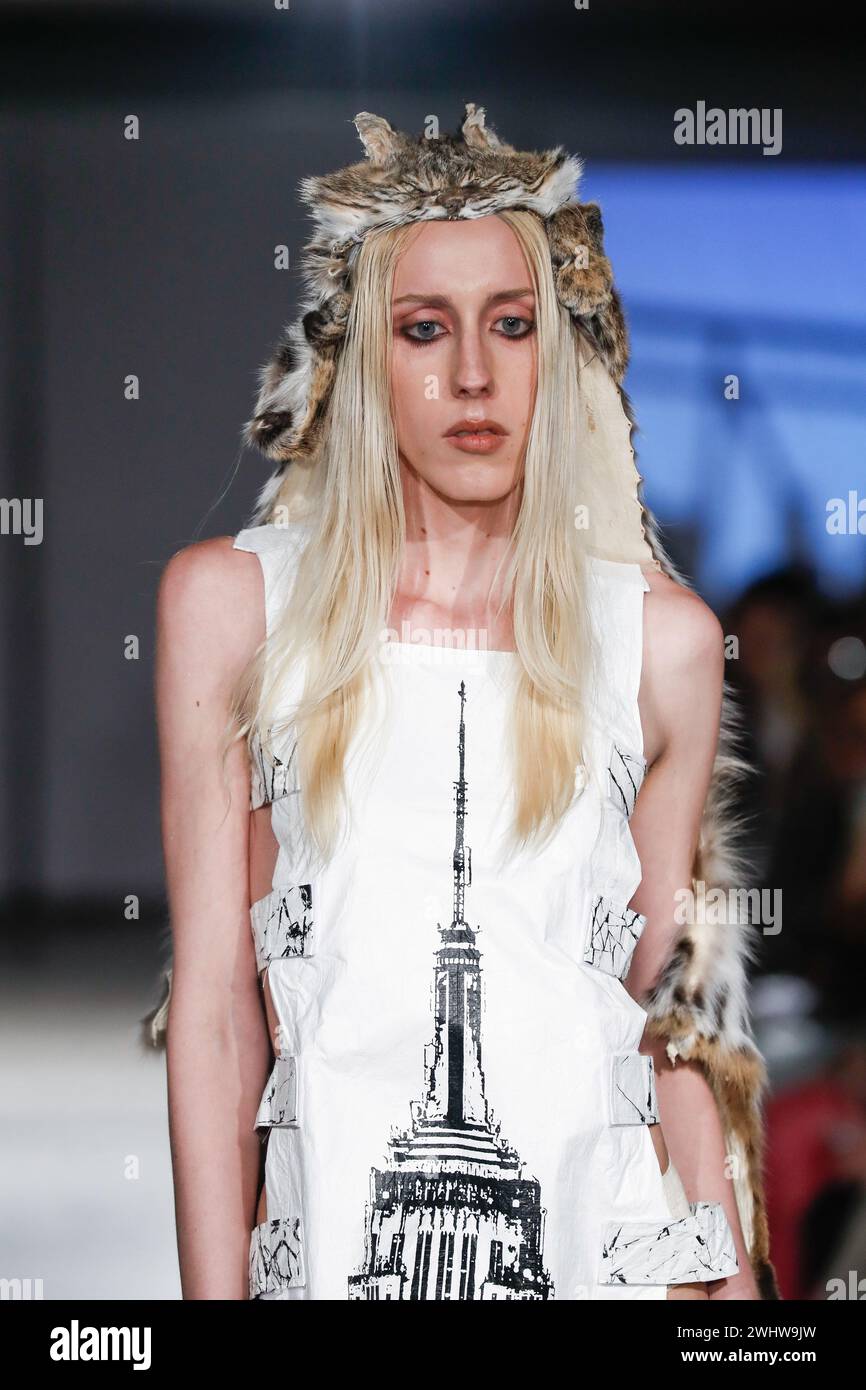 New York, USA. 08th Feb, 2024. A model walks on the runway at the Women ...