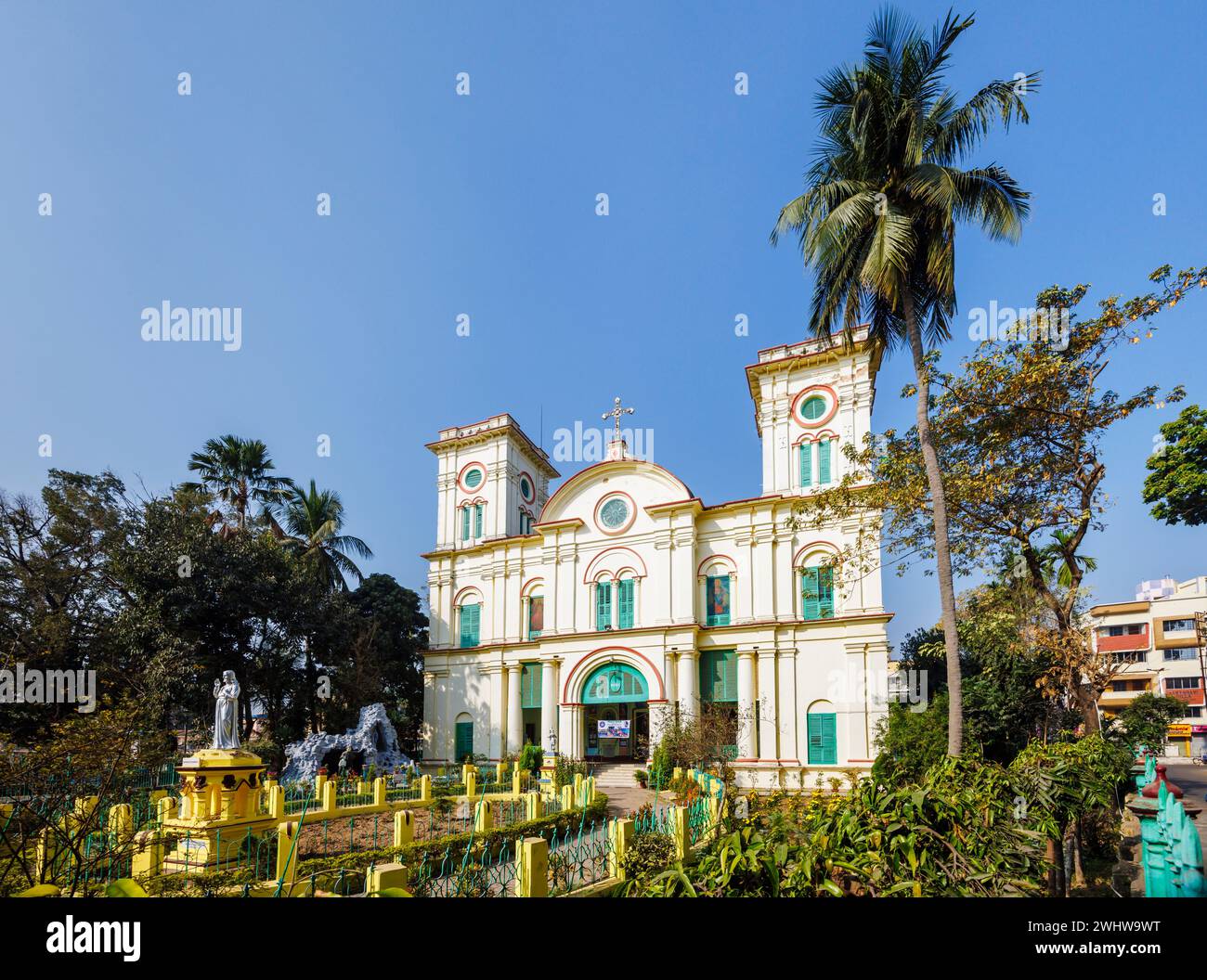 View of the front face of Sacred Heart Church, a Catholic church ...