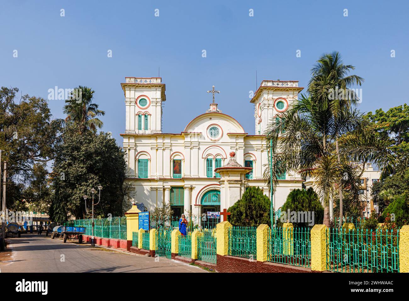 View of the front face of Sacred Heart Church, a Catholic church ...