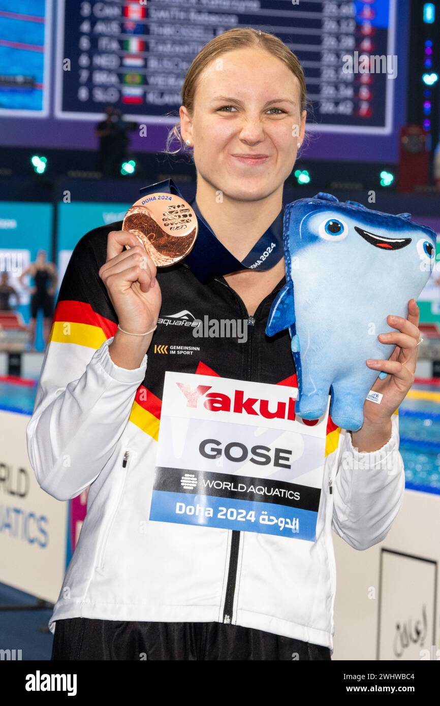 Isabel Gose of Germany shows the bronze medal after competing in the ...