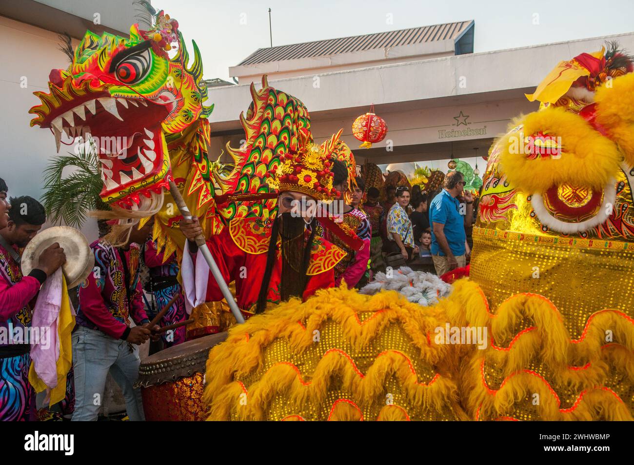 Dragon dancing at a skybar for Chinese New Year, "Year of the Dragon ...