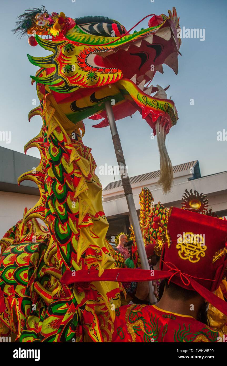 Dragon dancing at a skybar for Chinese New Year, "Year of the Dragon ...