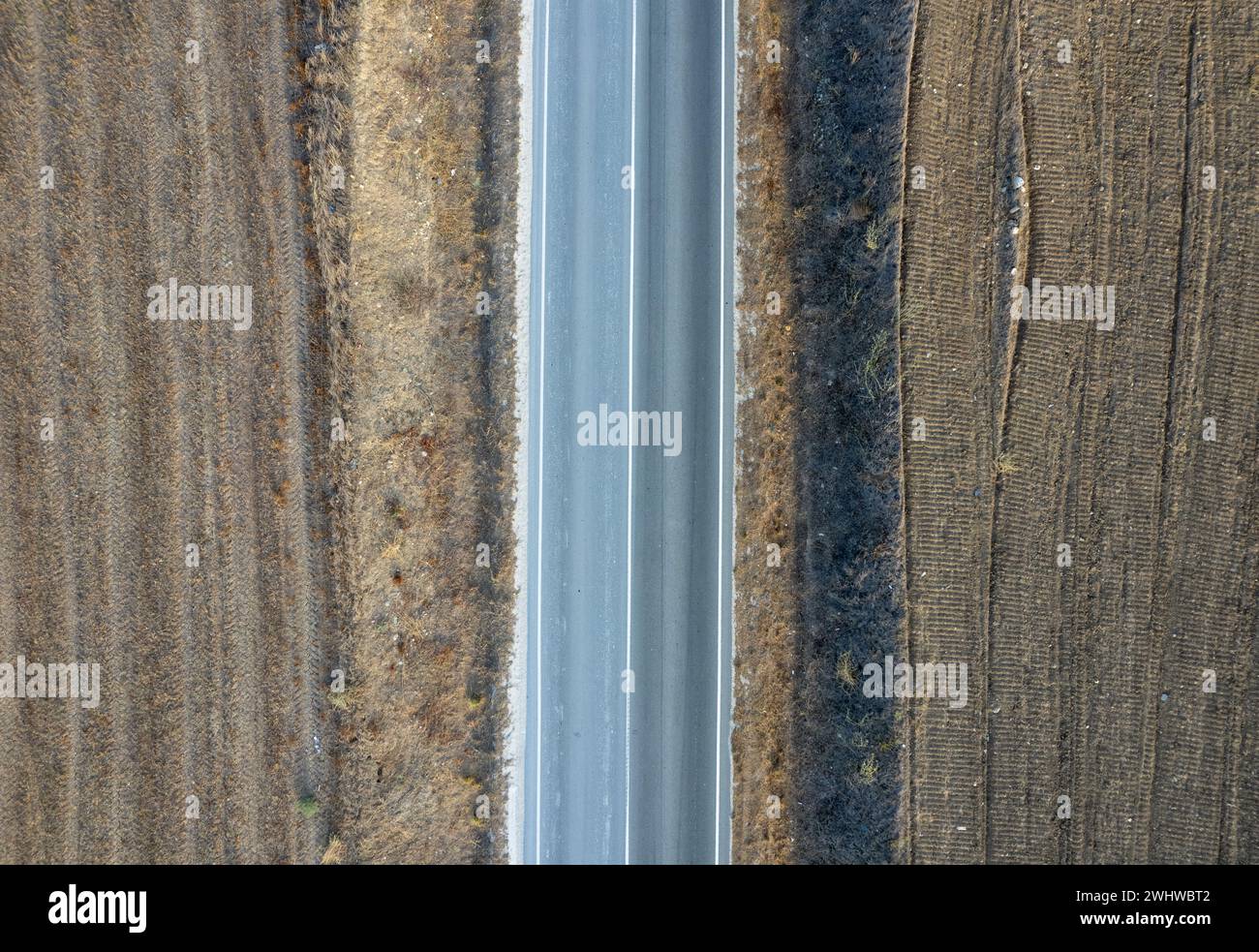 Drone aerial of countryside rural road. Dry land. Cyprus Stock Photo ...