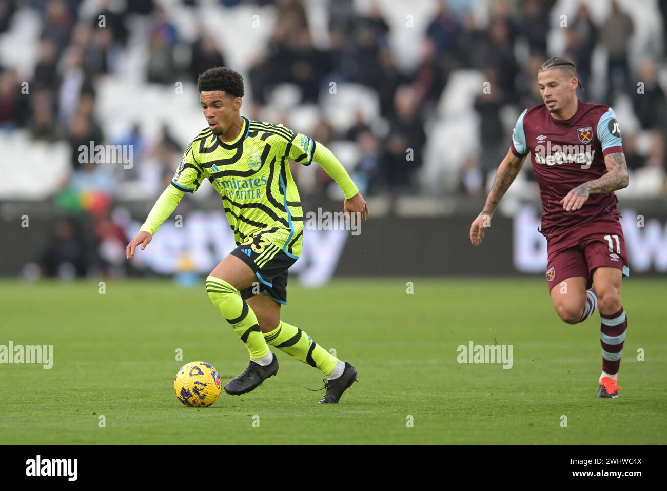 Ethan Nwaneri of Arsenal FC during the Premier League match between ...