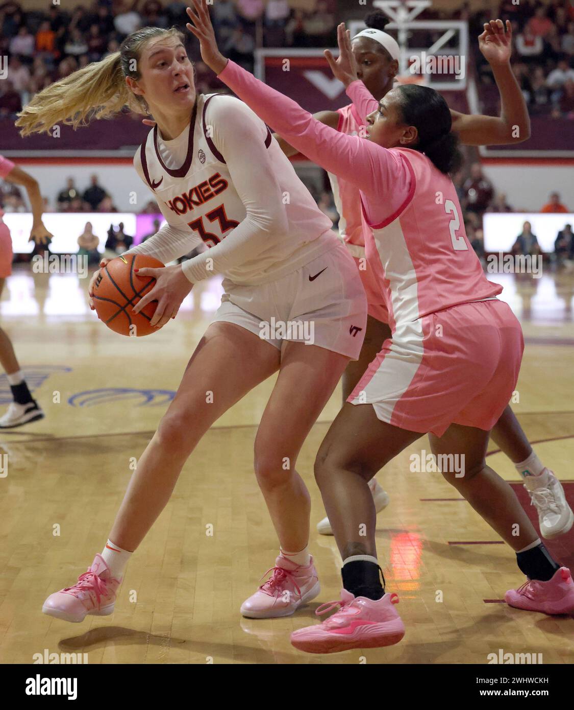 Virginia Tech's Elizabeth Kitley (33) is defended by Boston College's ...