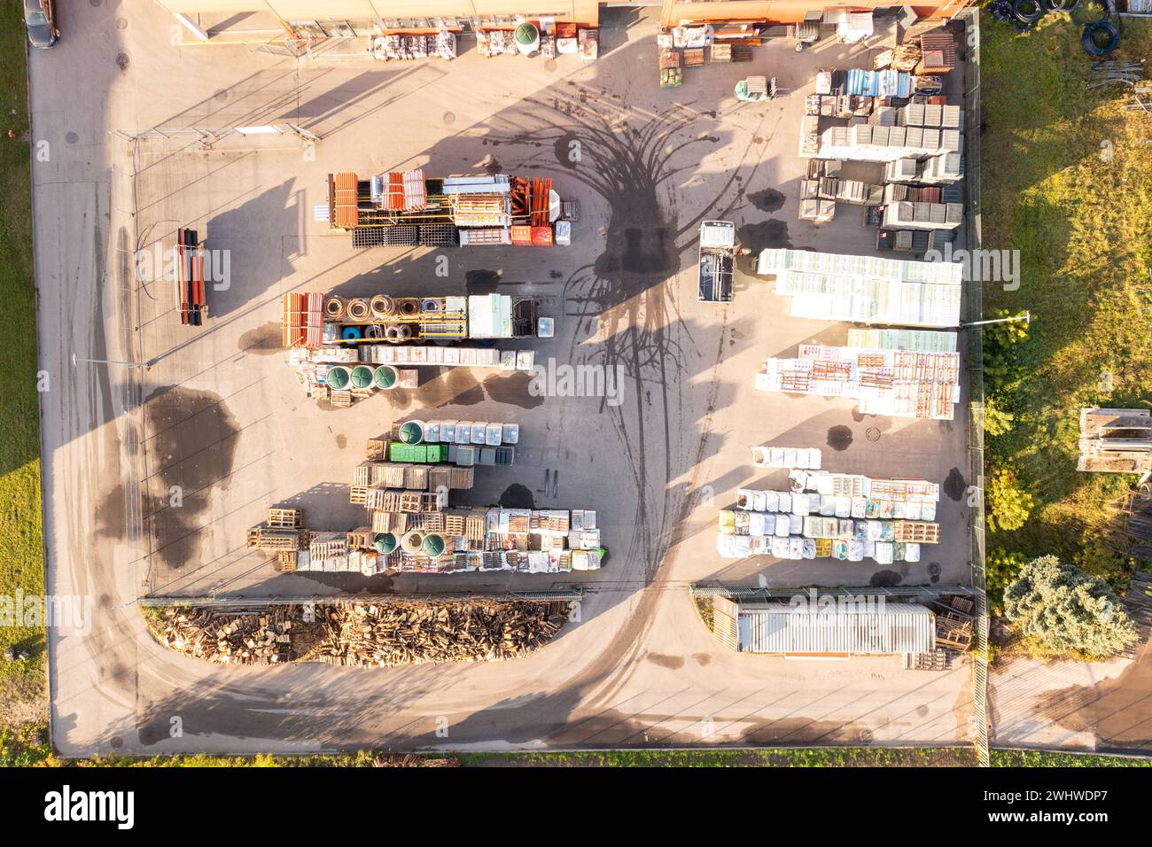 Drone photography of material storage yard during autumn sunny day ...
