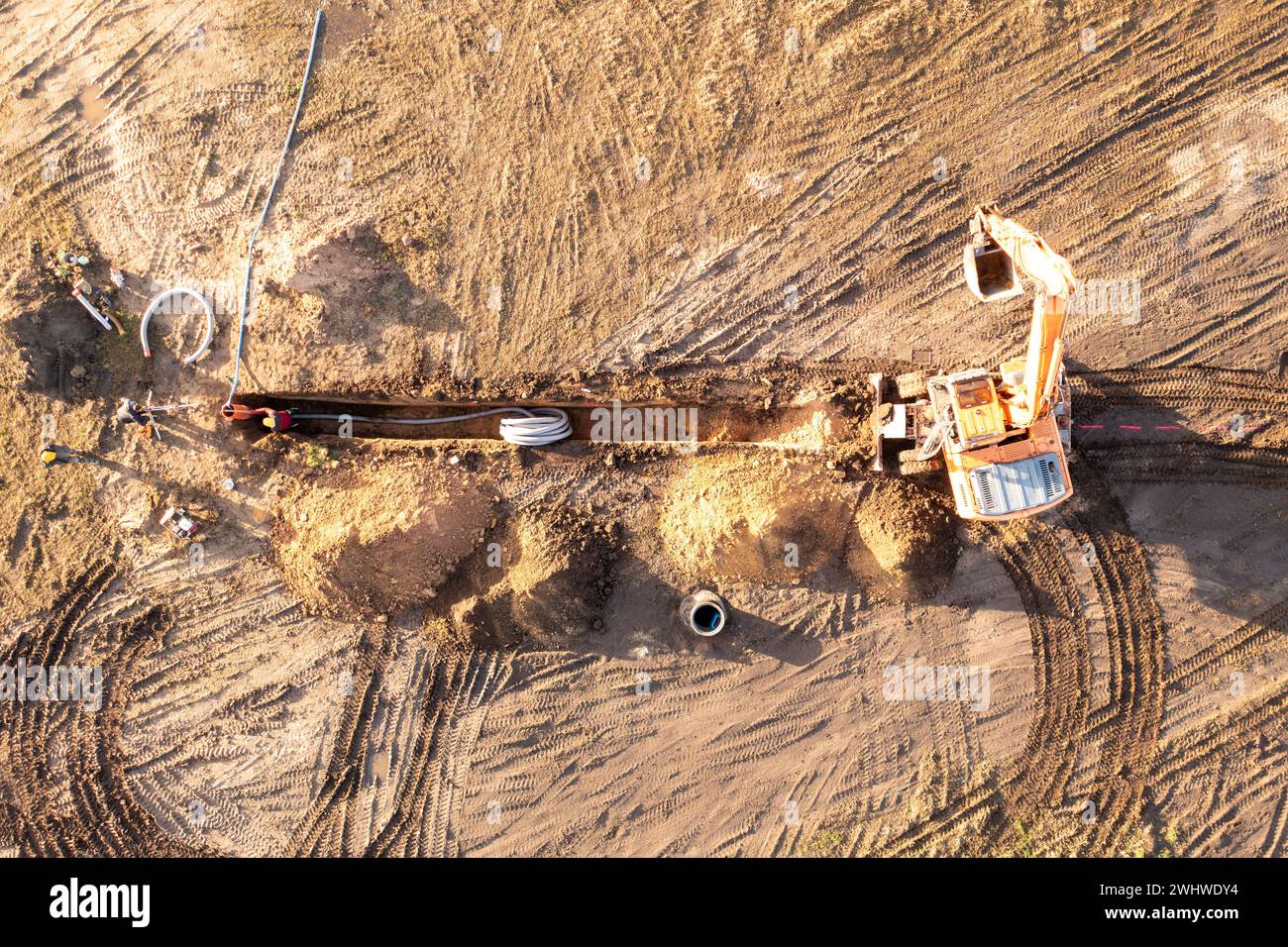 Drone photography of laying underground power line in the middle of the ...