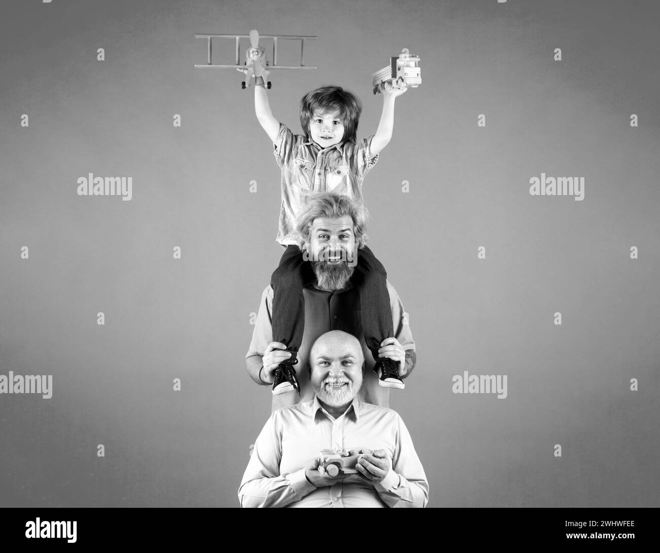 Fathers day concept. Three different generations ages grandfather ...