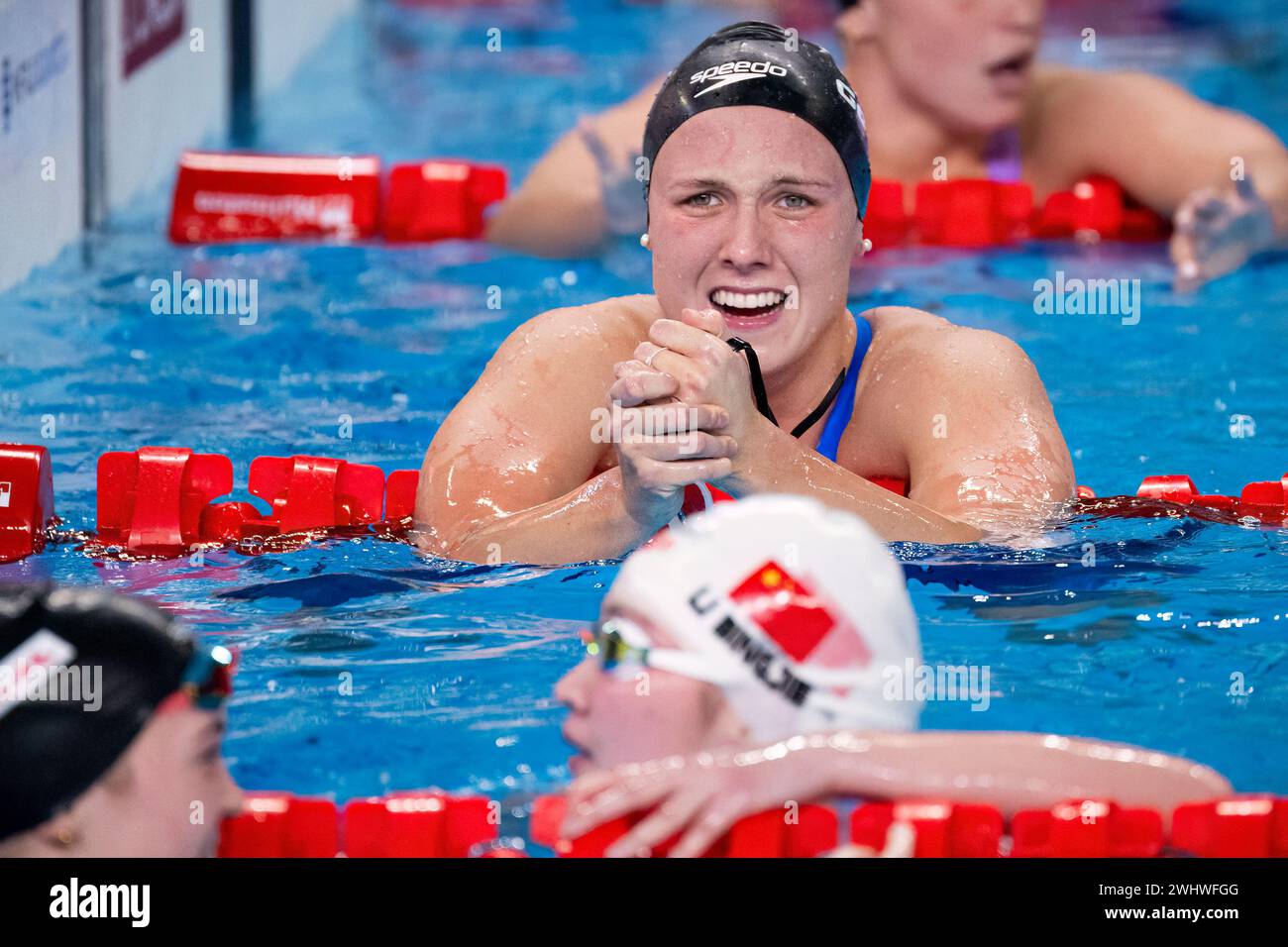 Isabel Gose of Germany celebrates after winning the bronze medal in the ...