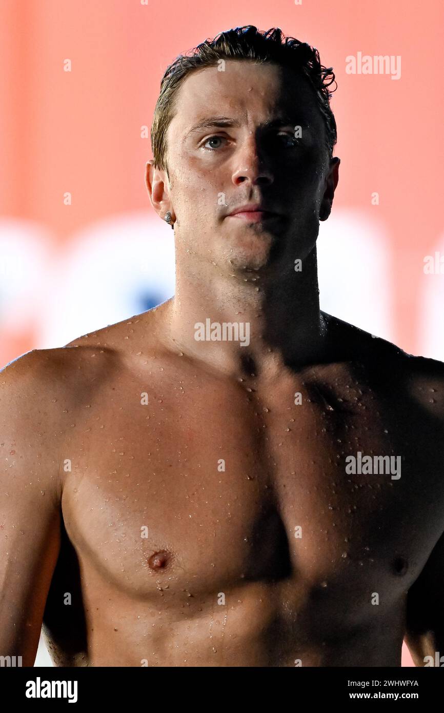 Nicolò Martinenghi of Italy reacts after competing in the swimming 100m ...