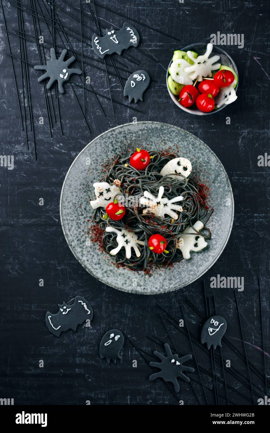 Traditional Halloween octopus spaghetti with Dracula spiders Stock ...