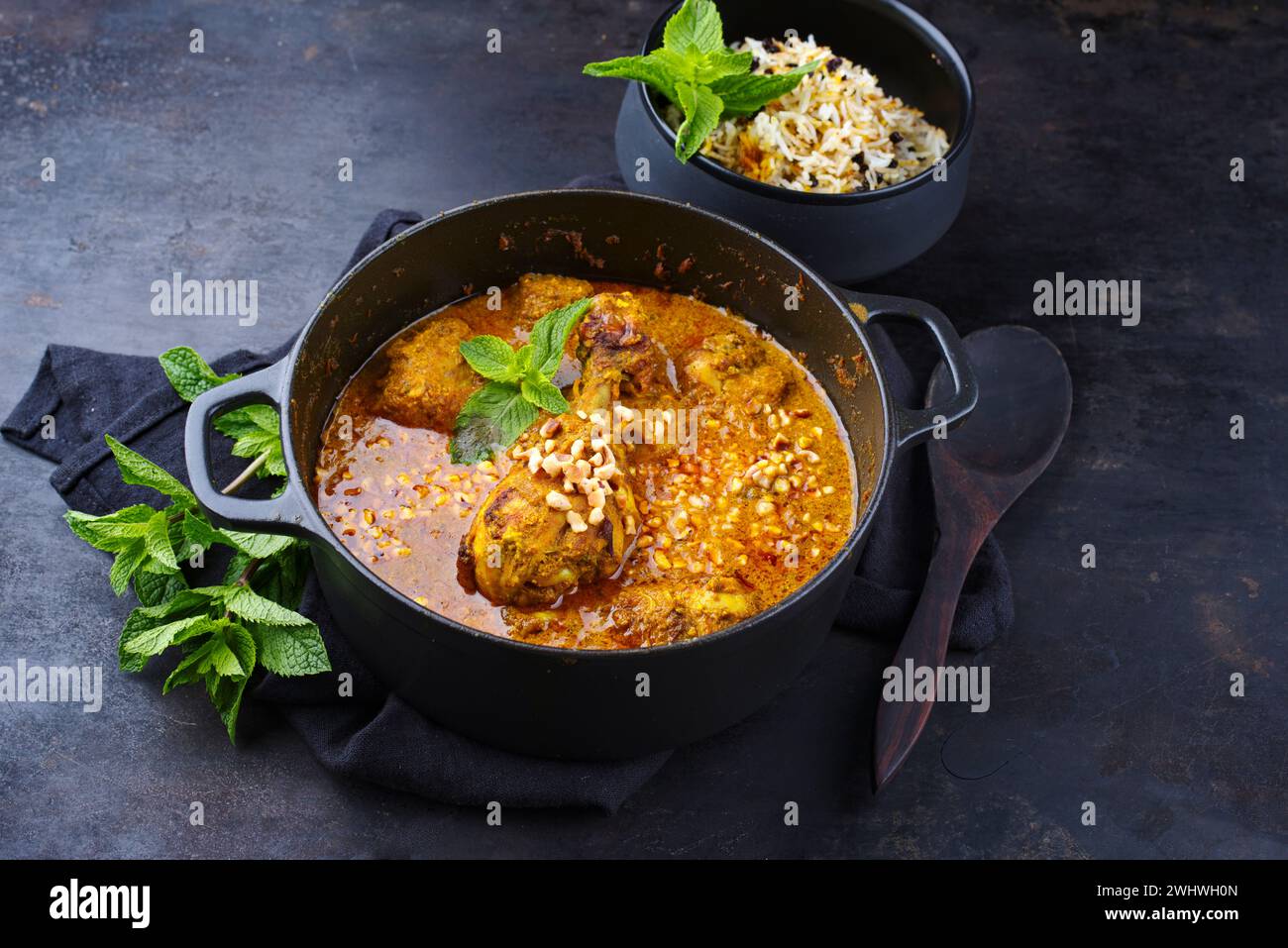 Traditional spicy Indian chicken Madras curry Rogan Josh with ...