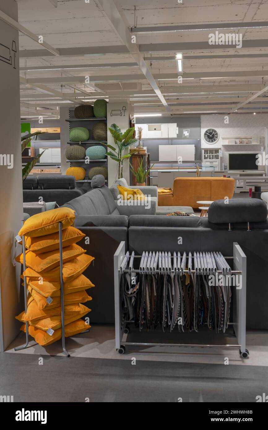 Soft Sofas in Showroom. Interior view furniture department in store ...