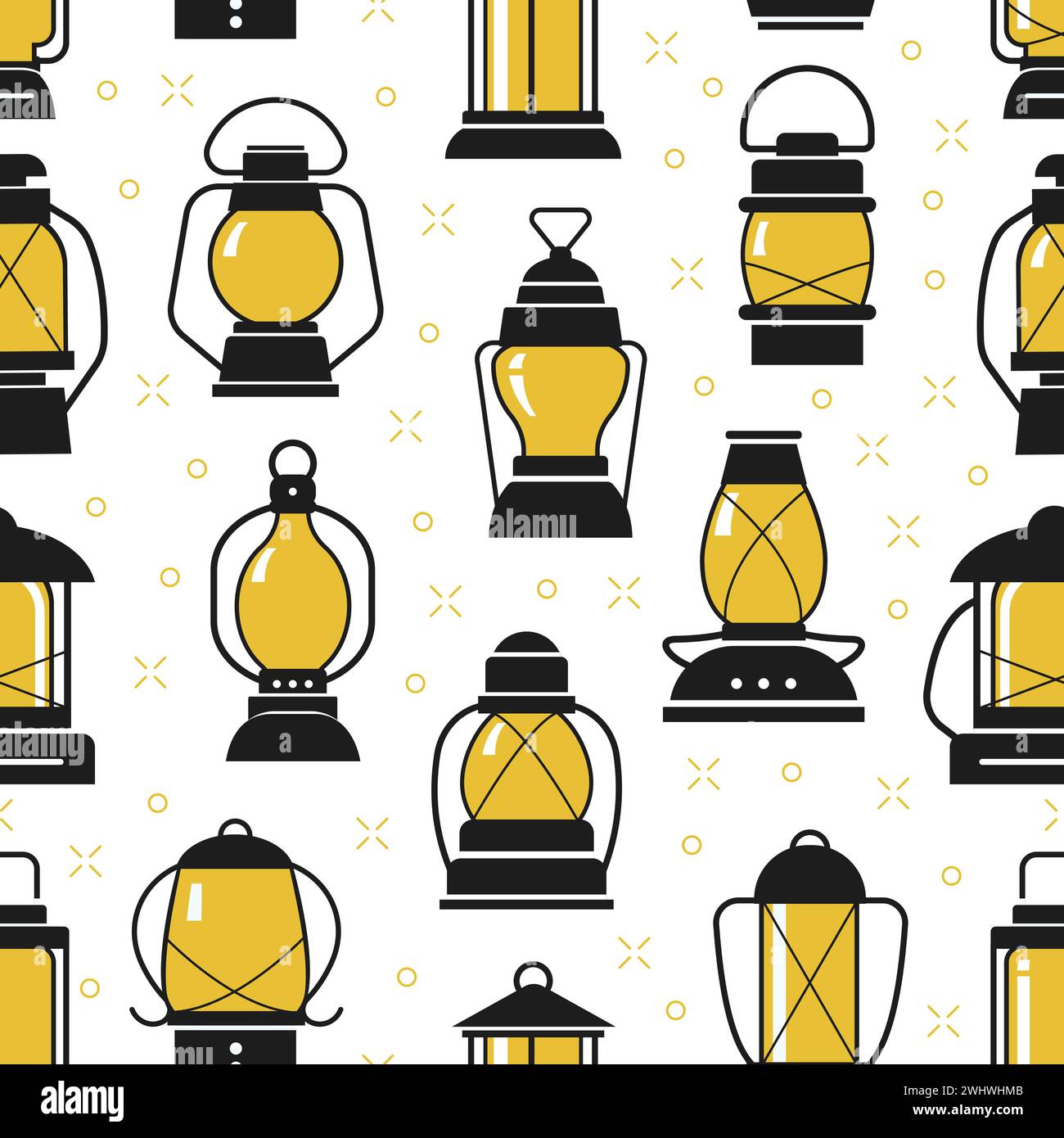 Old lamps seamless pattern. Oil and kerosine old style lamp. Vintage ...