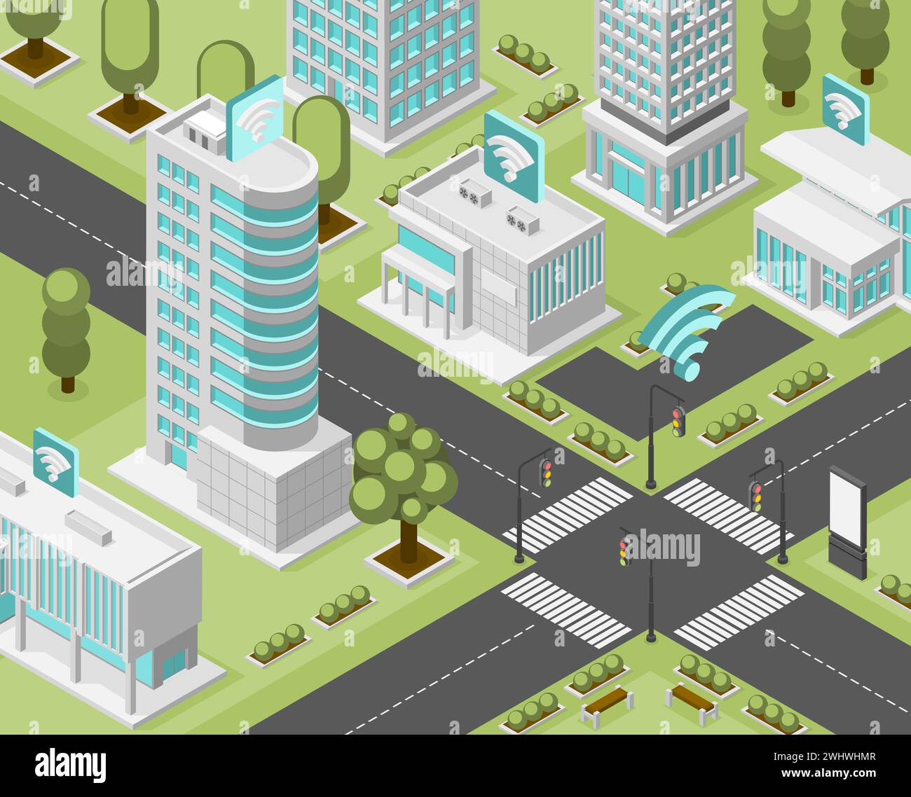 Digital city isometric with free internet in different areas. Wifi in ...