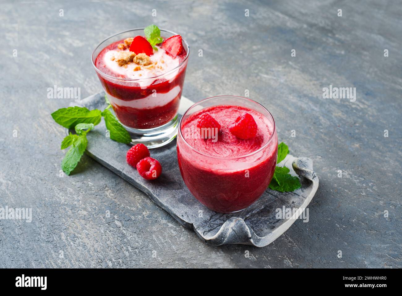 Traditional frozen strawberry soup with strawberry ice cream and ...