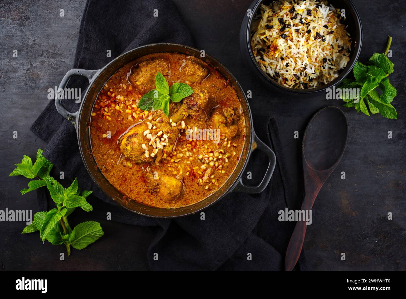 Traditional spicy Indian chicken Madras curry Rogan Josh with ...