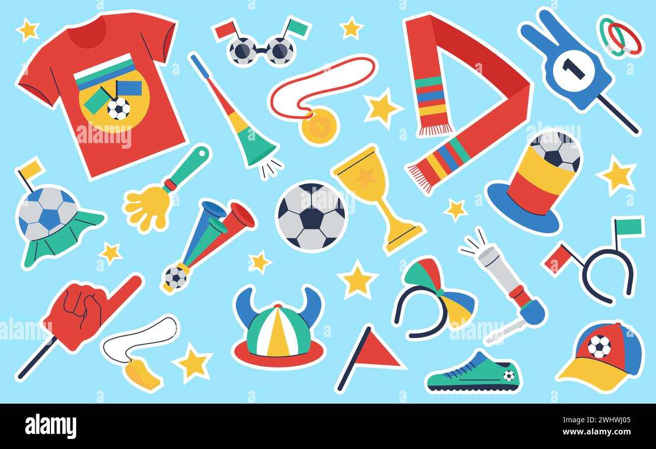 Football stickers pack. Soccer championship fans elements. Sport team ...