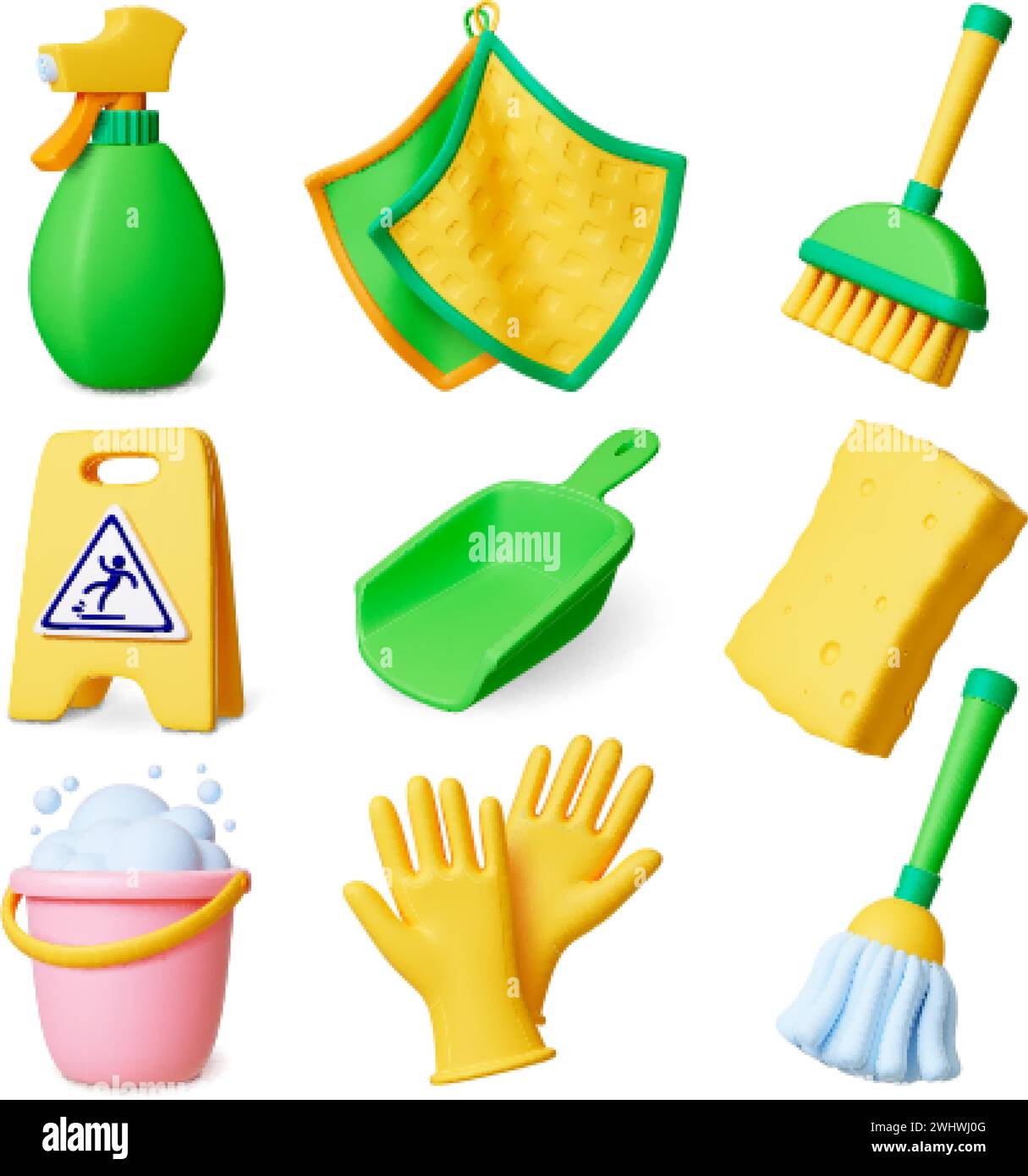 Home cleaning 3d tools. Isolated render realistic elements. Cleaning ...