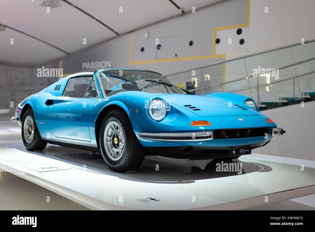 MODENA, ITALY - APRIL 21, 2022: Blue Ferrari Dino 206 GT vintage car in ...