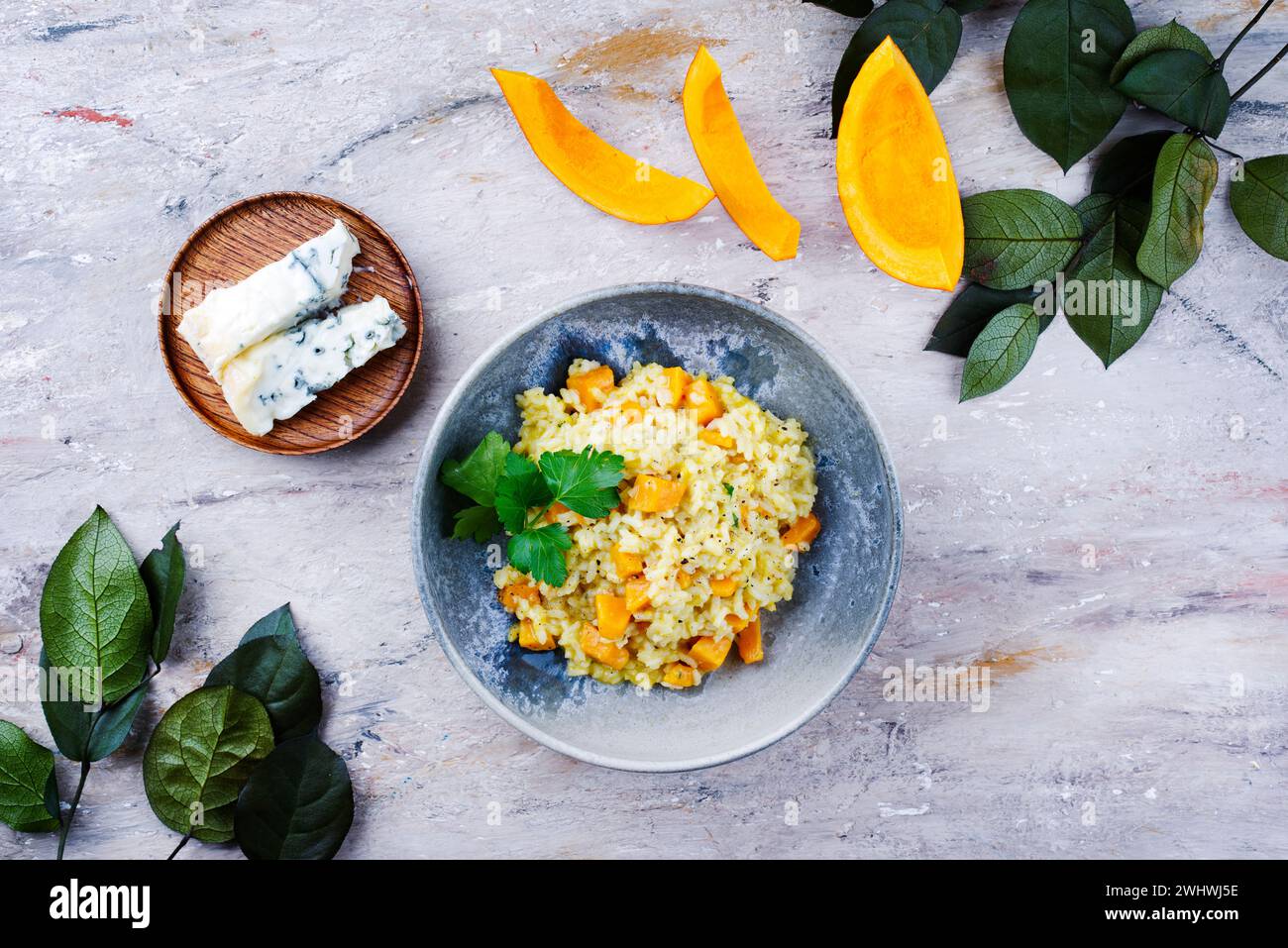 Traditional Italian risotto with Hokkaido pumpkin and gorgonzola soft ...