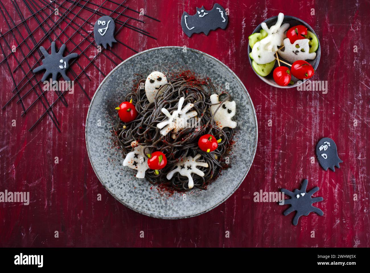 Traditional Halloween octopus spaghetti with Dracula spiders Stock ...