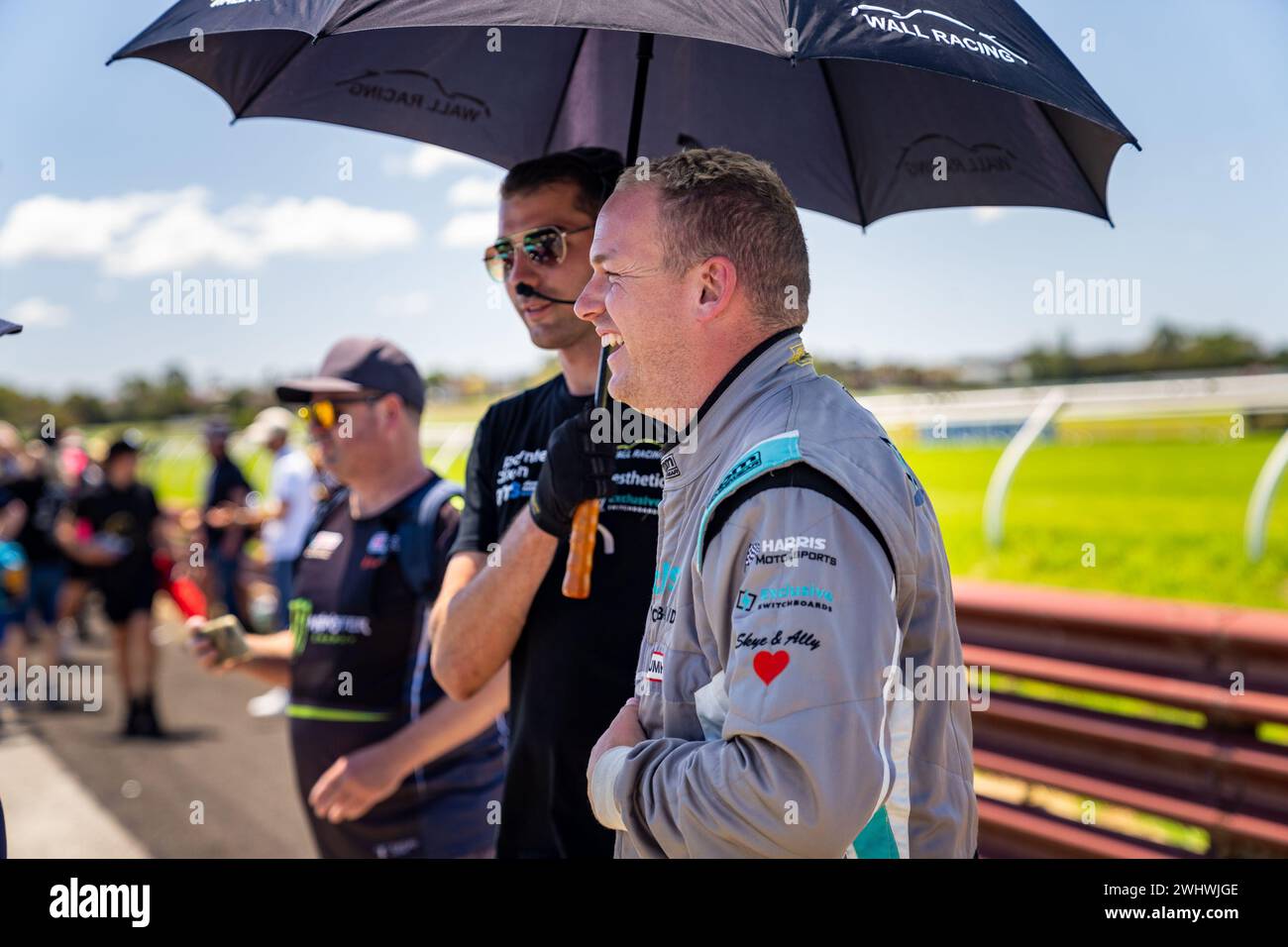 Sandown Park, Australia. 11 February, 2024. Brad Harris (#74) laughs ...