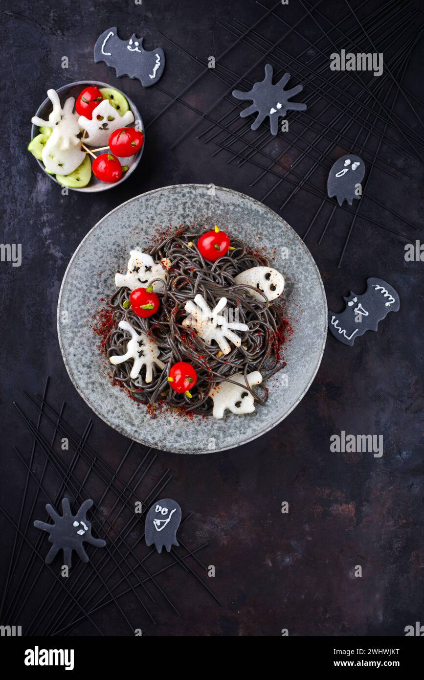 Traditional Halloween octopus spaghetti with Dracula spiders Stock ...
