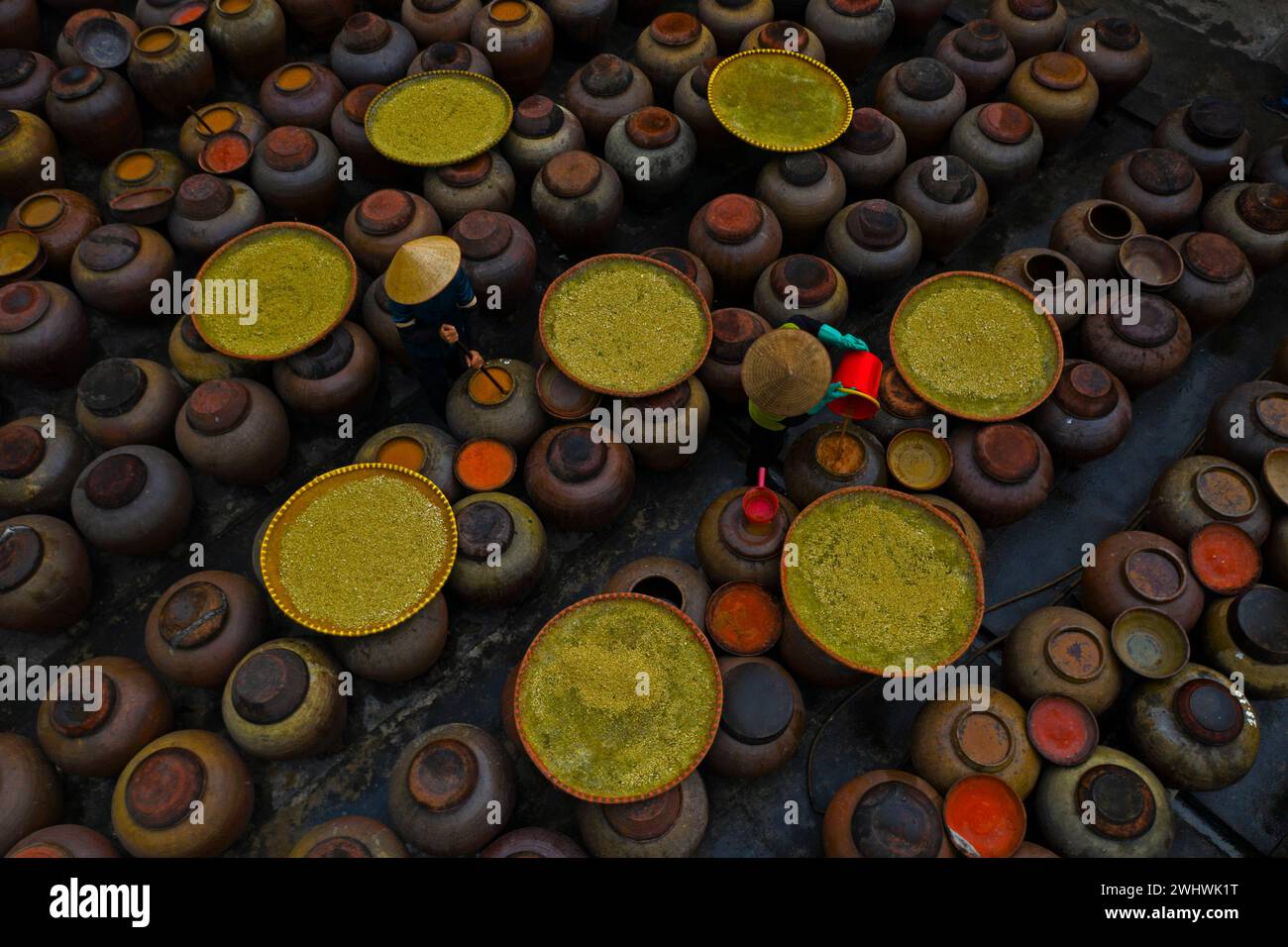 Aerial view of traditional soy sauce making since its founding more than 400 years ago in Ban ...