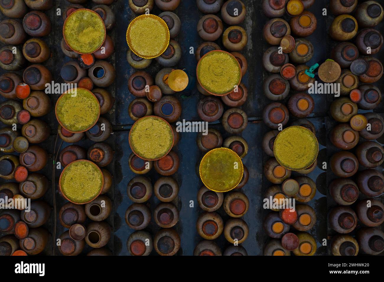 Aerial view of traditional soy sauce making since its founding more than 400 years ago in Ban ...