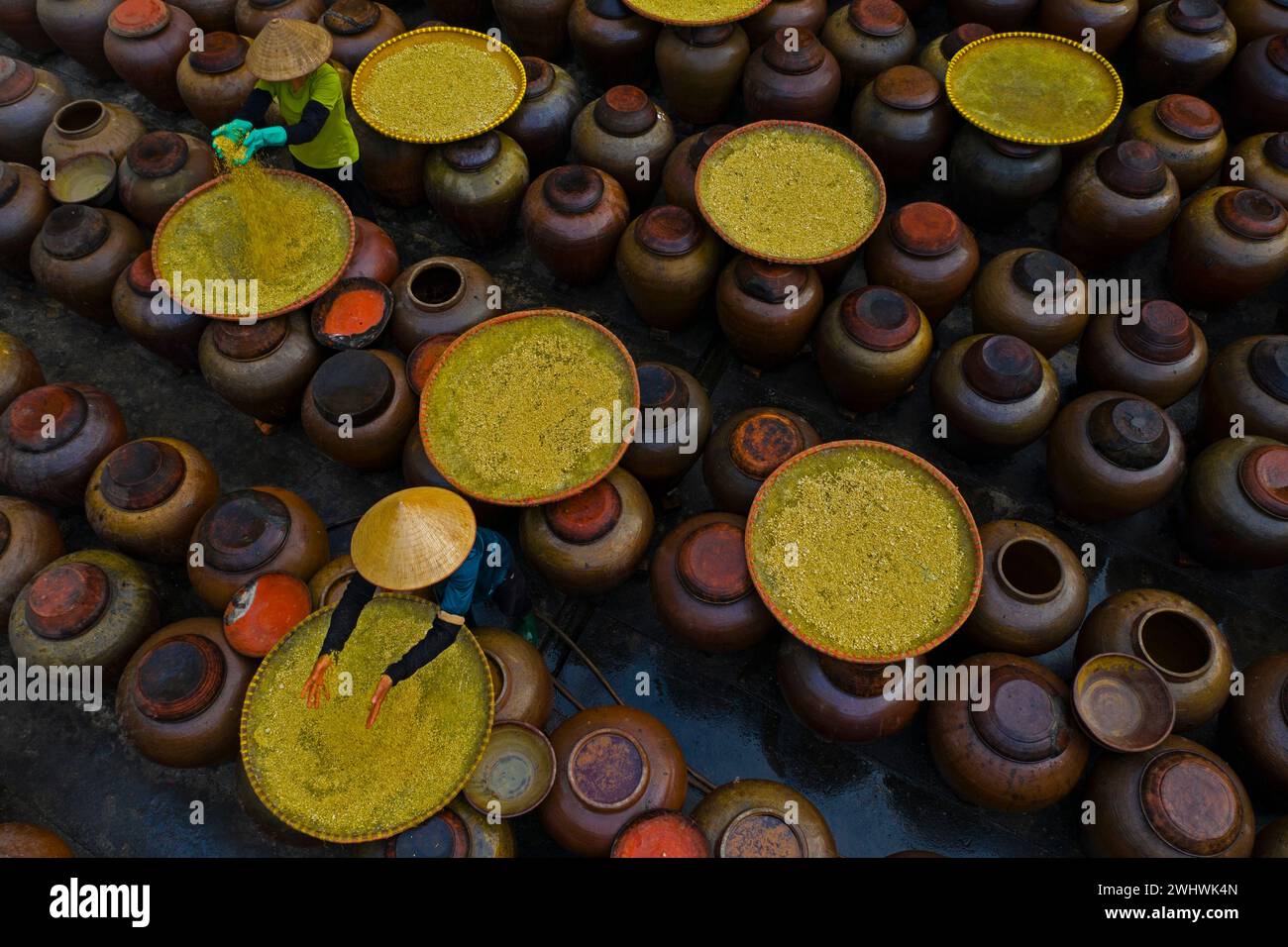 Aerial view of traditional soy sauce making since its founding more than 400 years ago in Ban ...