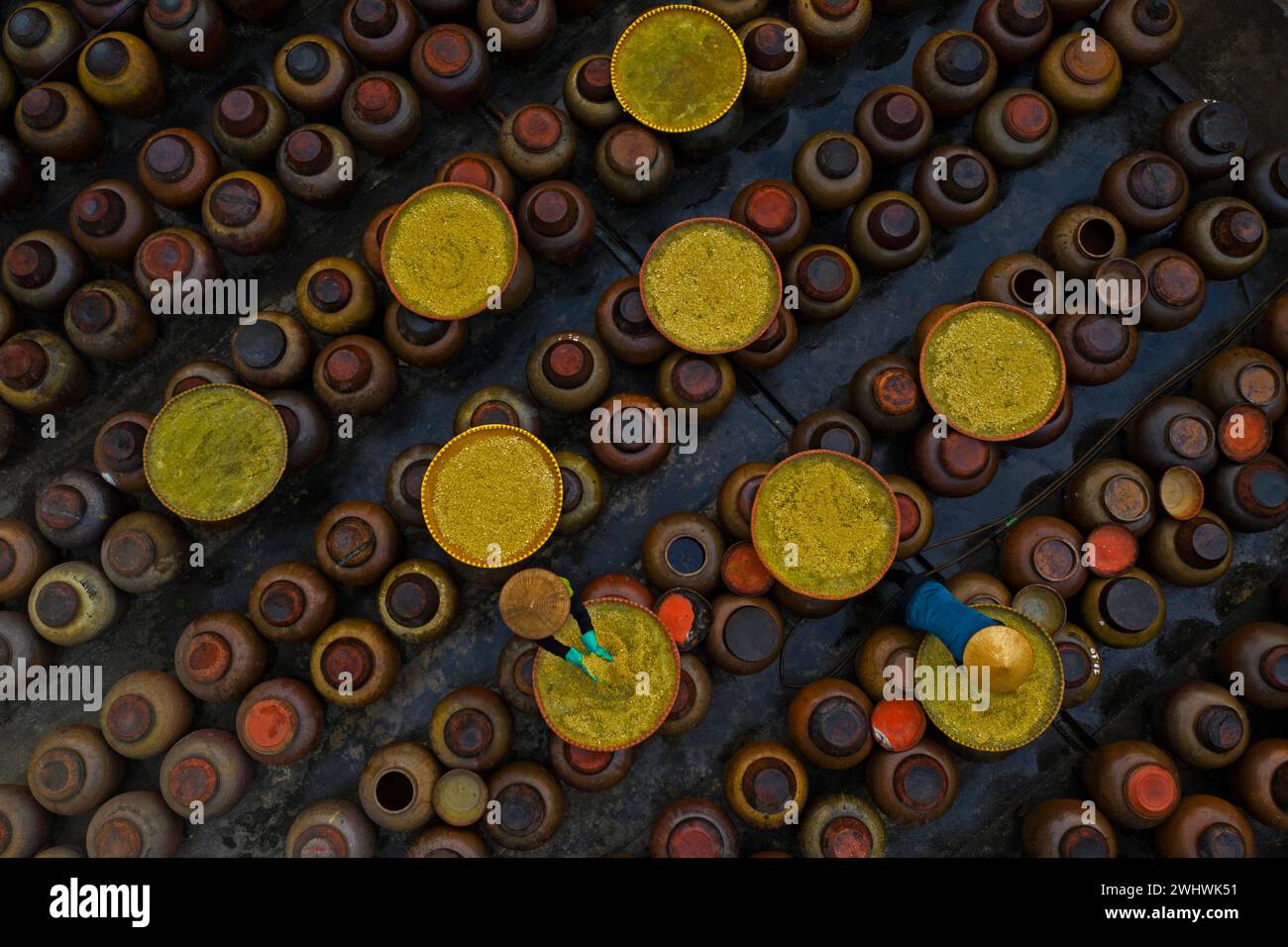 Aerial view of traditional soy sauce making since its founding more than 400 years ago in Ban ...